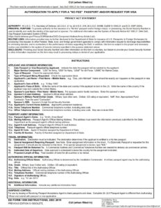 DD Form 1056 – Authorization to APPLY for “No-Fee” Passport and/or ...