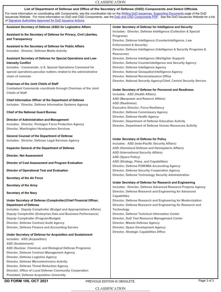 DD Form 106 – DoD Issuances Program Coordination Initiation (Sample ...