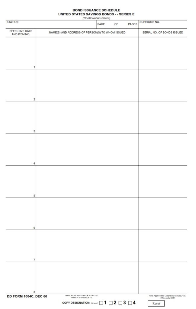 DD Form 1084C – Bond Issuance Schedule, U.S. Savings Bonds – Series E ...