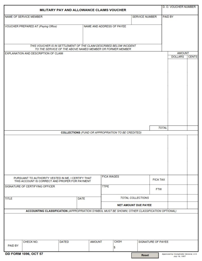 DD Form 1096 – Military Pay and Allowance Claim Voucher - DD Forms