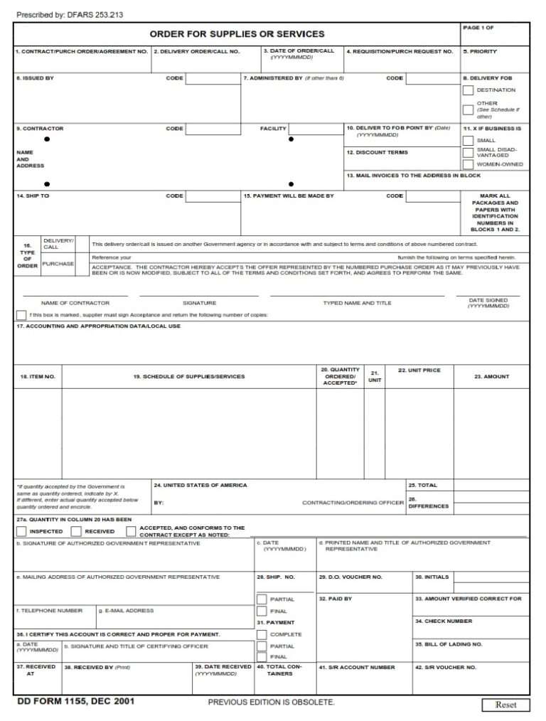 DD Form 1155 – Order for Supplies or Services - DD Forms