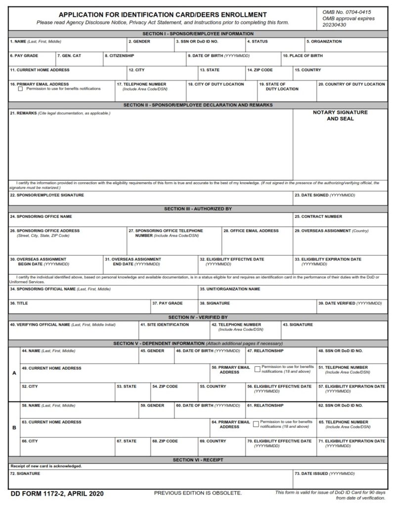 Dd Form 1172 2 Application For Identification Card Deers Enrollment