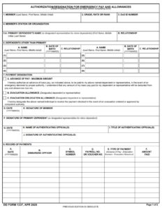 DD Form 1337 – Authorization/Designation for Emergency Pay and ...
