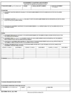 DD Form 1351-5 – Quarters and/or Mess, Government - DD Forms