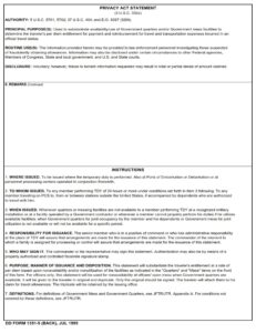 DD Form 1351-5 – Quarters and/or Mess, Government - DD Forms