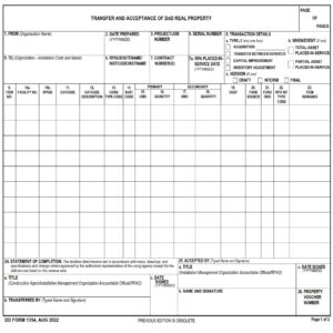 DD Form 1354 – Transfer and Acceptance of DoD Real Property - DD Forms