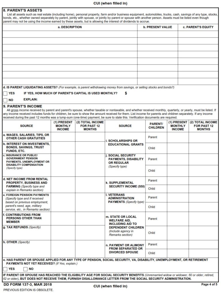 DD Form 137-3 – Dependency Statement – Parent (Instructions) - DD Forms