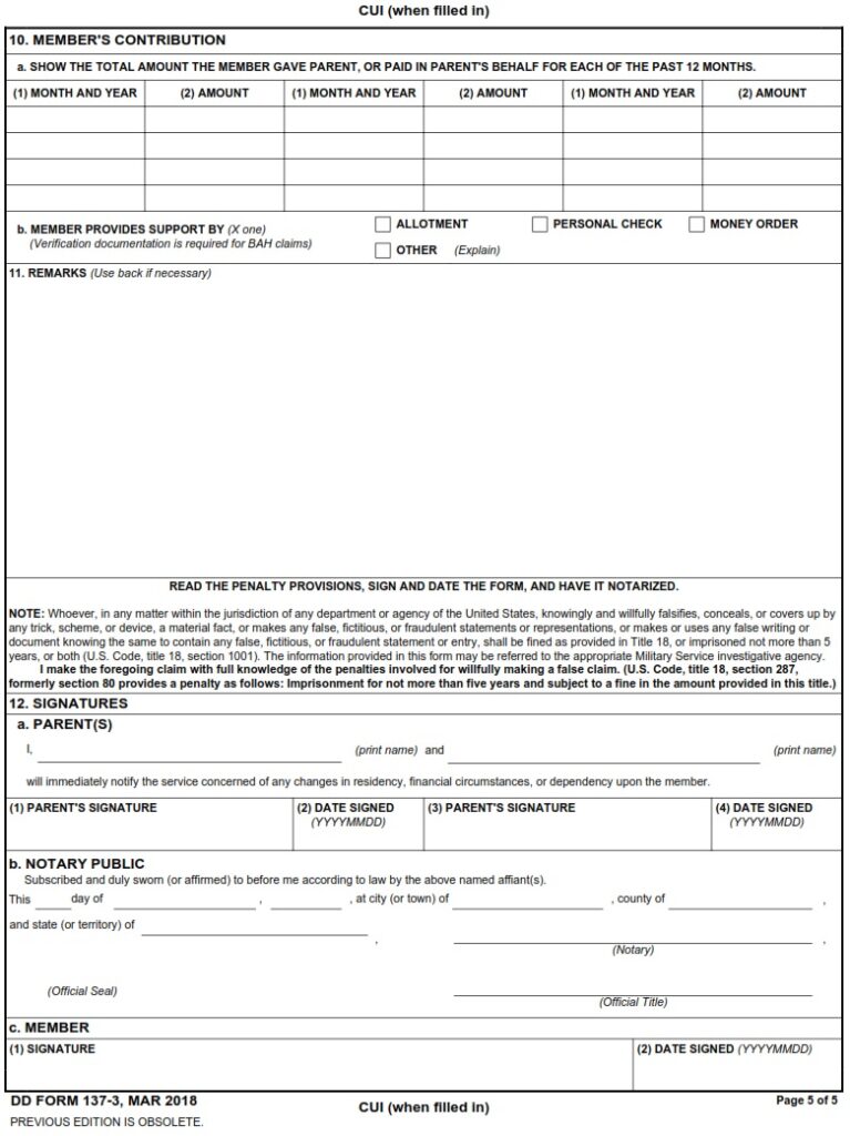 DD Form 137-3 – Dependency Statement – Parent (Instructions) - DD Forms