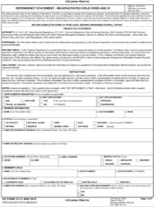 DD Form 137-5 – Dependency Statement – Incapacitated Child Over Age 21 ...