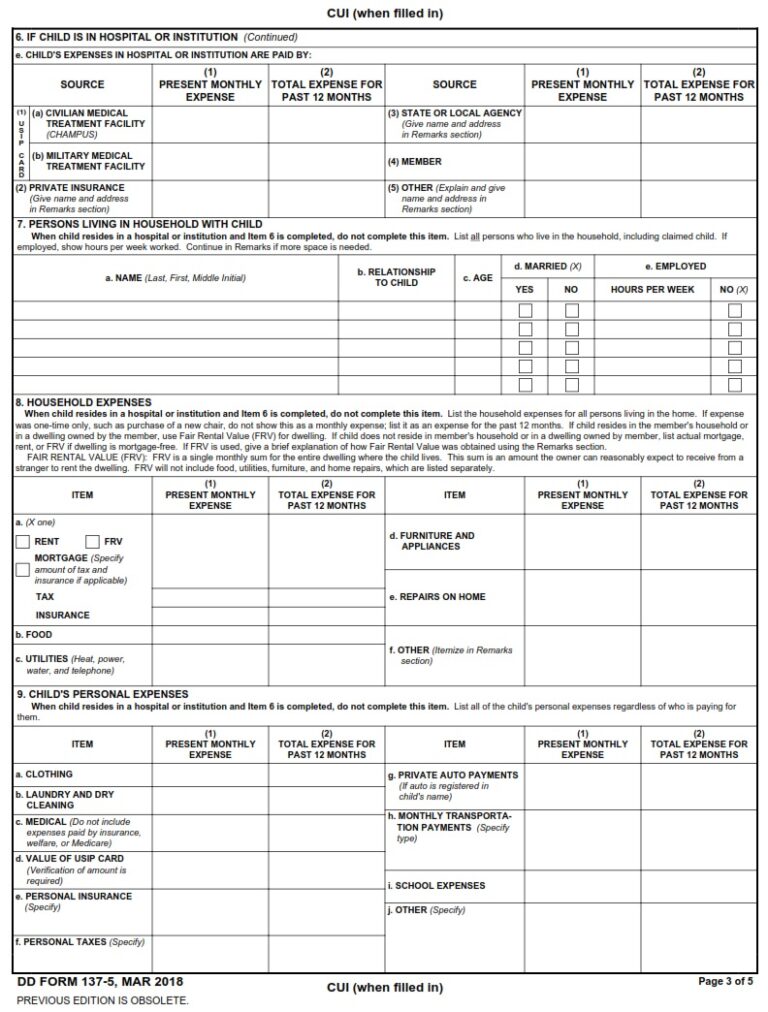 DD Form 137-5 – Dependency Statement – Incapacitated Child Over Age 21 ...