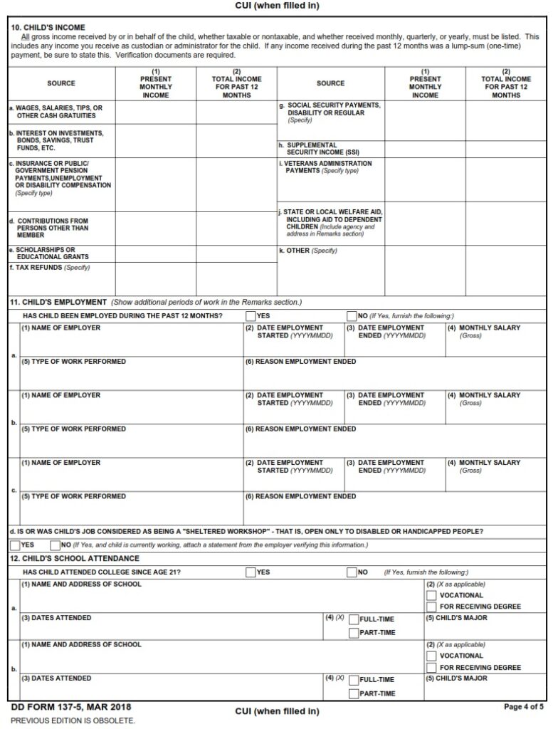 DD Form 137-5 – Dependency Statement – Incapacitated Child Over Age 21 ...