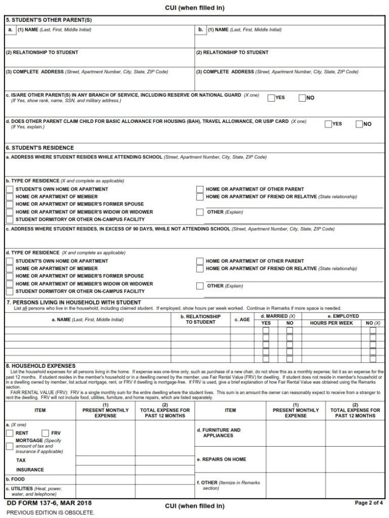 DD Form 137-6 – Dependency Statement – Full-Time Student 21 – 22 Years ...