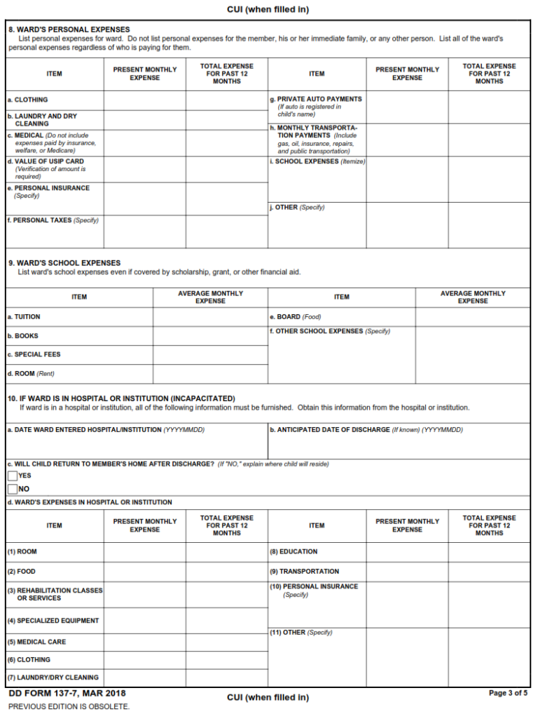 DD Form 137-7 – Dependency Statement – Ward of a Court (Instructions ...