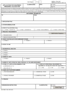 DD Form 1494 – Application for Equipment Frequency Allocation - DD Forms