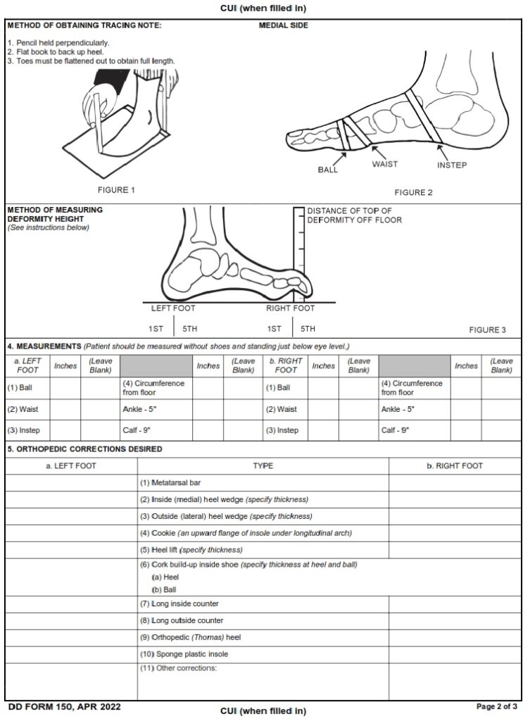 DD Form 150 – Special Measurements Blank for Special Measurement ...