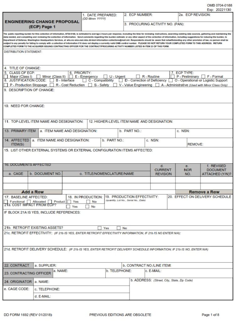 DD Form 1692 – Engineering Change Proposal (ECP), Complete ...