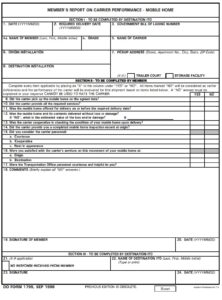 DD Form 1799 – Member’s Report on Carrier Performance - DD Forms