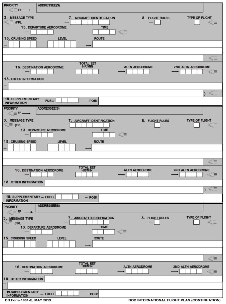 DD Form 1801C – International Flight Plan, DoD (Continuation) - DD Forms
