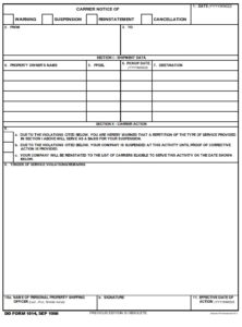 DD Form 1814 – Carrier Notice of Warning/Suspension - DD Forms