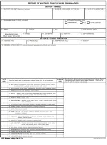 DD Form 1829 – Record of Military Dog Physical Examination - DD Forms
