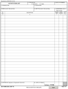 DD Form 2030 – Activity/Task List - DD Forms