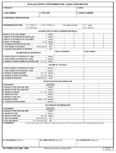 DD Form 1215 – In-Place Density Determination – Sand-Cone Method - DD Forms