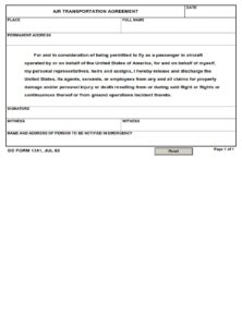 DD Form 1381 – Air Transportation Agreement - DD Forms