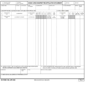 DD Form 1386 – Ocean Cargo Manifest Recapitulation or Summary - DD Forms