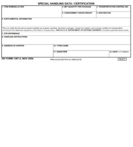 DD Form 1387-2 – Special Handling Data/Certification - DD Forms