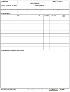DD Form 1391 – FY ____ Military Construction Project Data - DD Forms