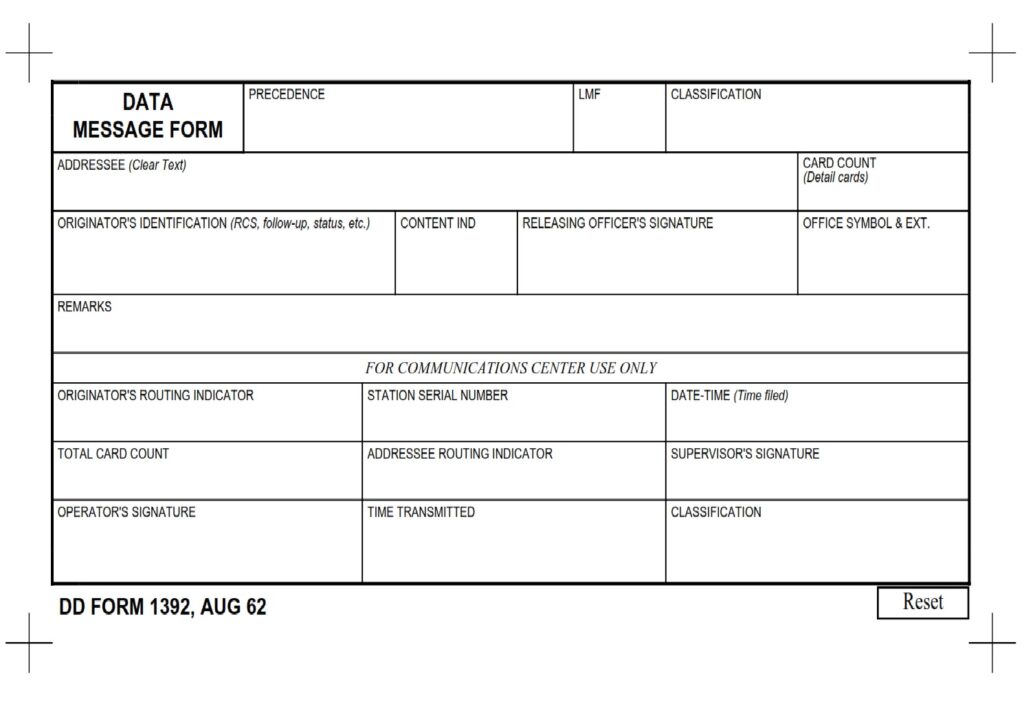 DD Form 1392 – Data Message Form - DD Forms
