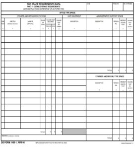 DD Form 1450-1 – Space Requirements Data, DoD – Part II – Detailed ...