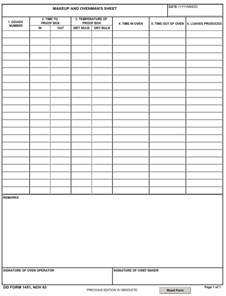 DD Form 1451 – Makeup and Ovenman’s Sheet - DD Forms