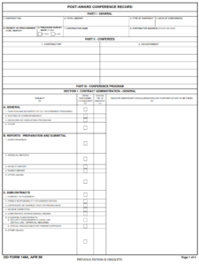 DD Form 1484 – Post-Award Conference Record - DD Forms