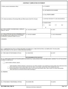 DD Form 1594 – Contract Completion Statement - DD Forms