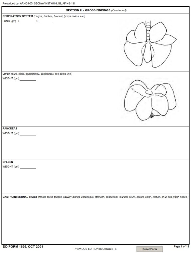 DD Form 1626 – Veterinary Necropsy Report - DD Forms