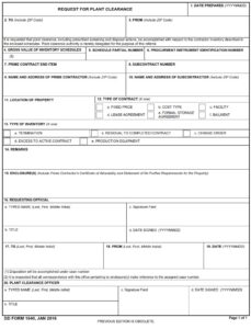 DD Form 1640 – Request for Plant Clearance - DD Forms