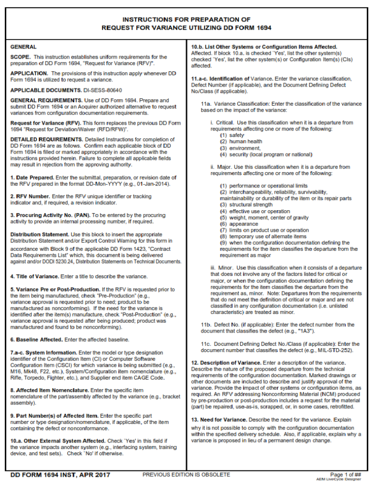 DD Form 1694-Inst – Instructions for Preparation of Request for ...