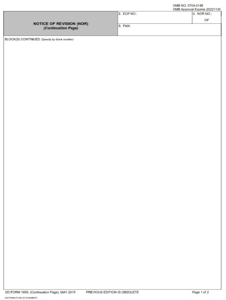 DD Form 1695c – Notice of Revision (NOR), Continuation Sheet - DD Forms