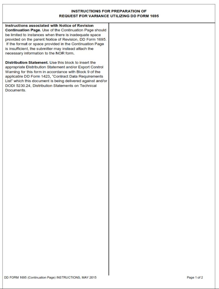 DD Form 1695c – Notice of Revision (NOR), Continuation Sheet - DD Forms