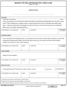 DD Form 1722 – Request for Trial Before Military Judge Alone - DD Forms