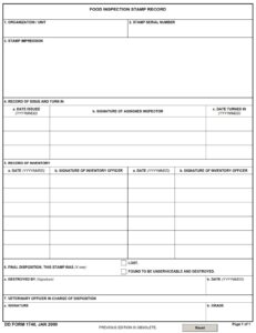 DD Form 1740 – Food Inspection Stamp Record - DD Forms