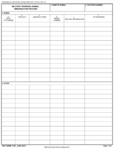 DD Form 1741 – Military Working Animal Immunization Record - DD Forms