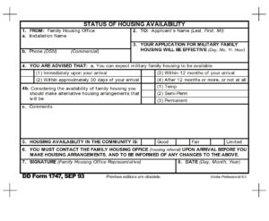 DD Form 1747 – Status of Housing Availability - DD Forms