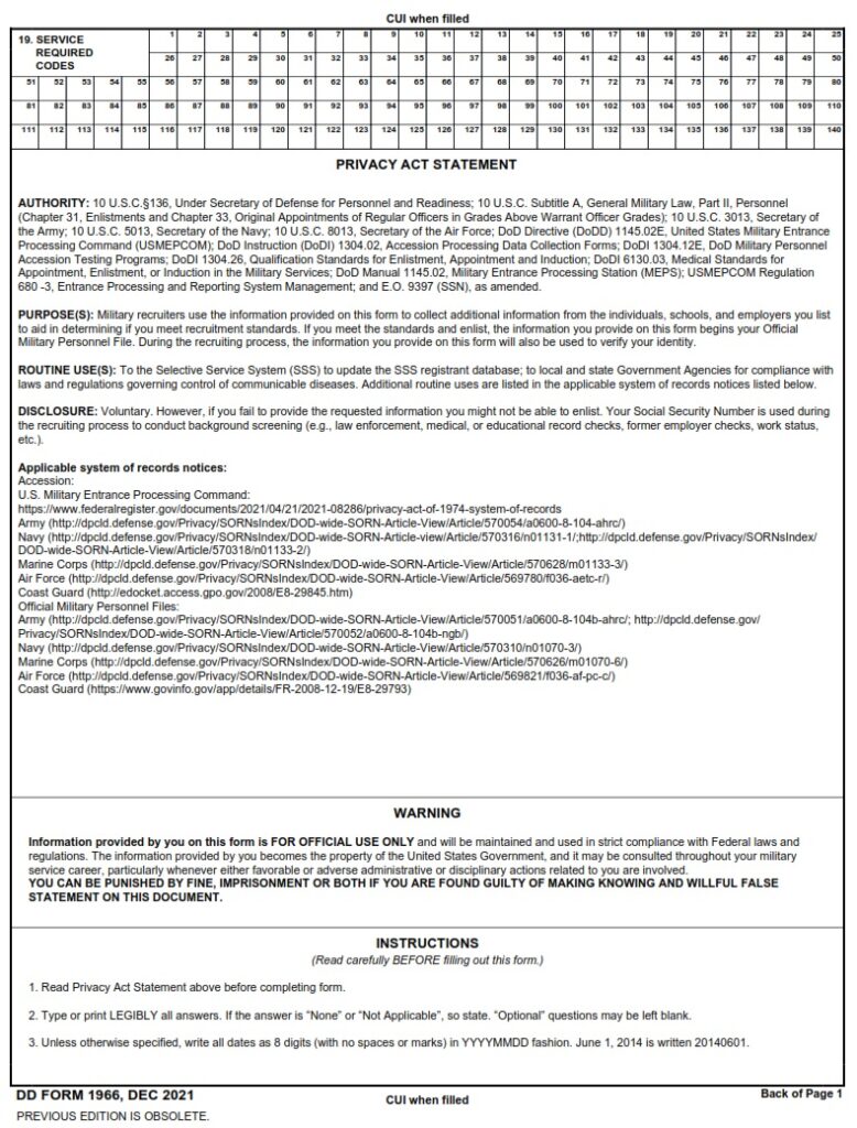 DD Form 1966 – Record of Military Processing – Armed Forces of the ...