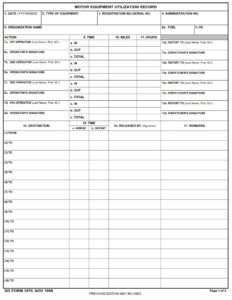 DD Form 1970 – Motor Equipment Utilization Record - DD Forms
