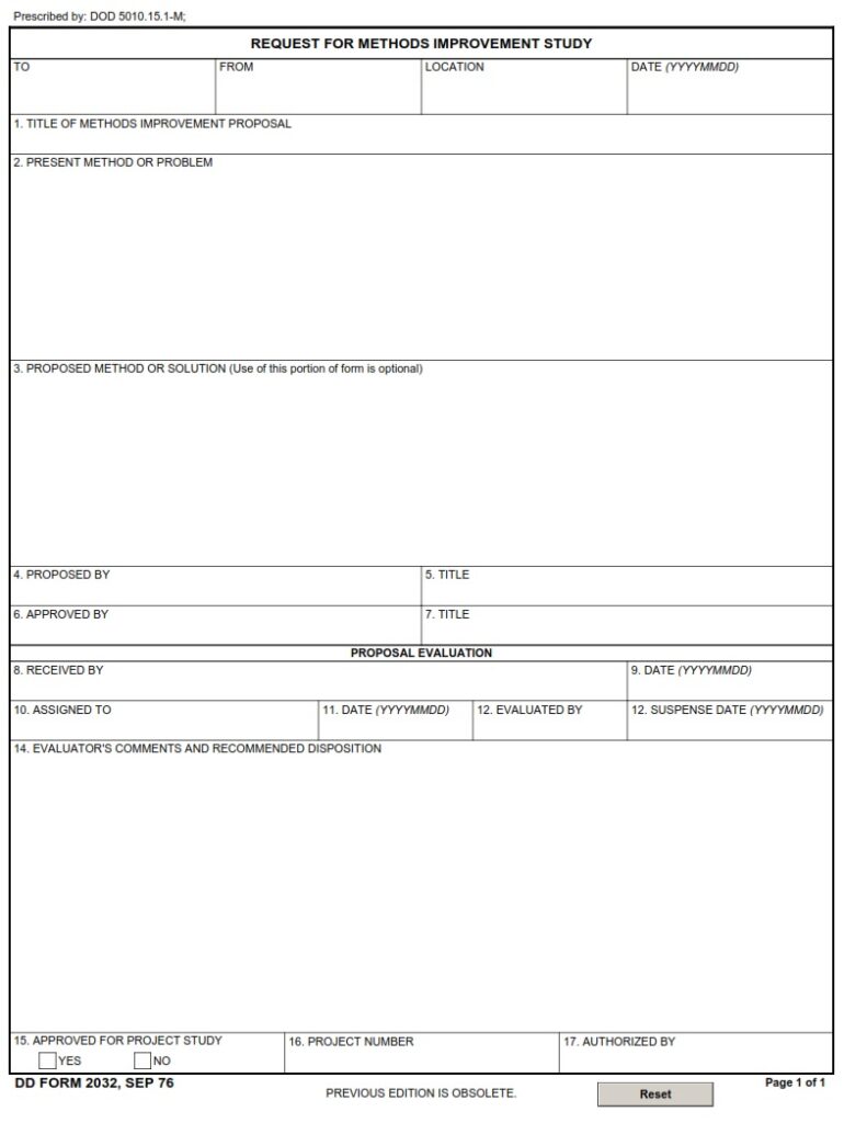 DD Form 2032 – Request for Methods Improvement Study - DD Forms