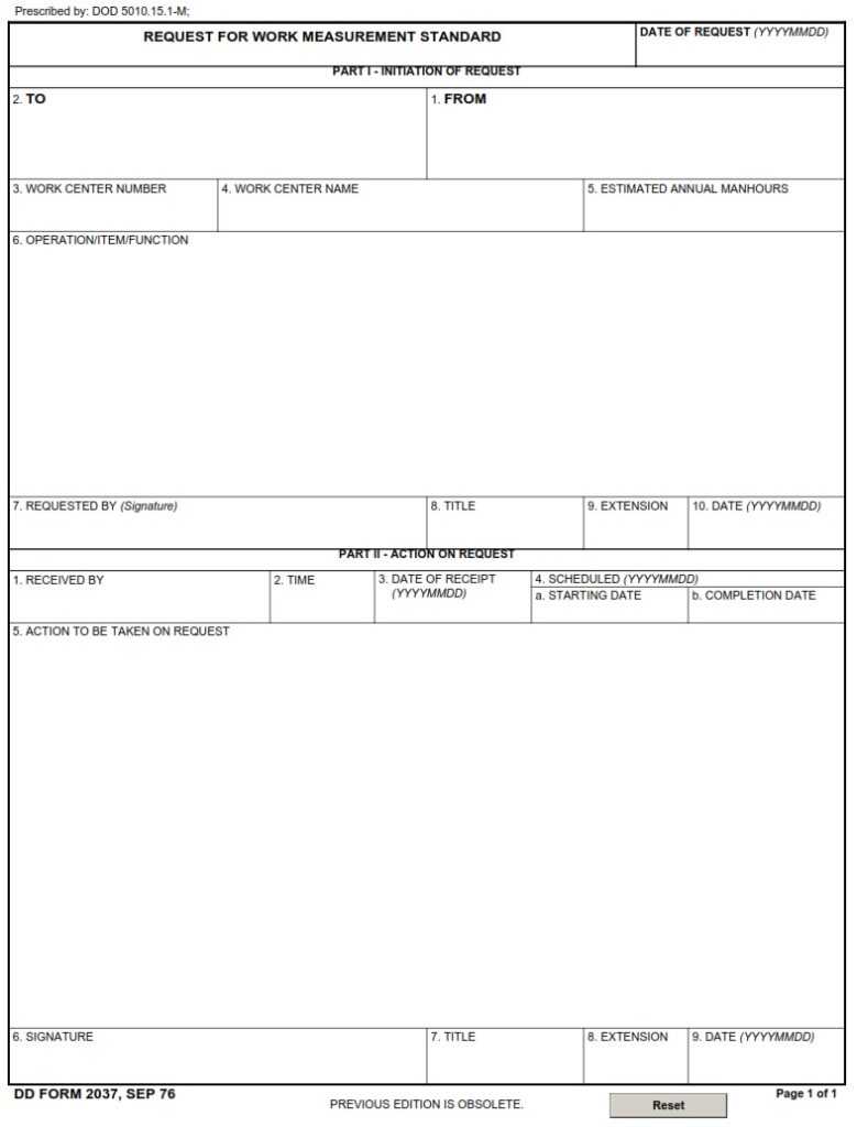 DD Form 2037 – Request for Work Measurement Standard - DD Forms