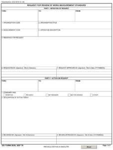 DD Form 2038 – Request for Review of Work Measurement Standard - DD Forms