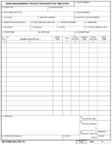 DD Form 2043 – Work Measurement Project Non-Repetitive Time Study - DD ...